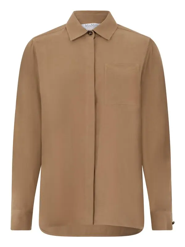 Max Mara Silk Long-sleeve Shirt With Chest Pocket - Camel