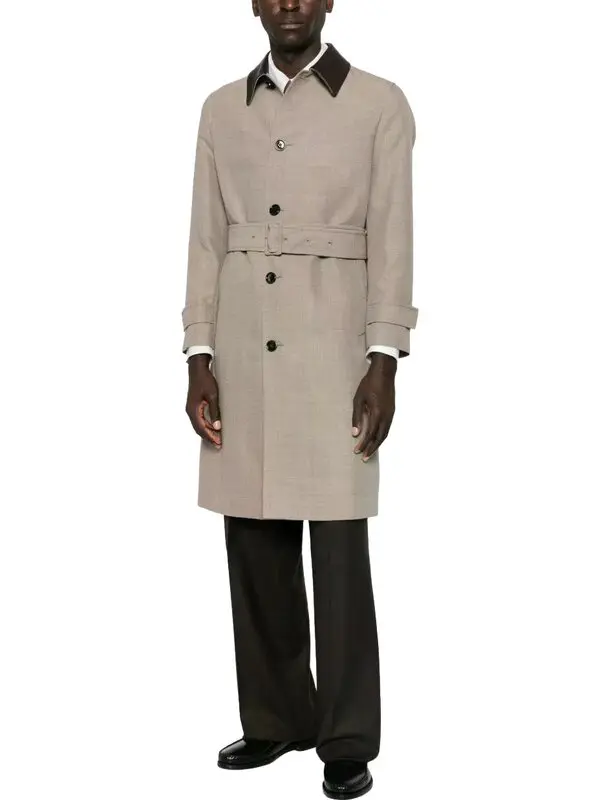 LARDINI Belted Contrast-collar Coat - Neutrals