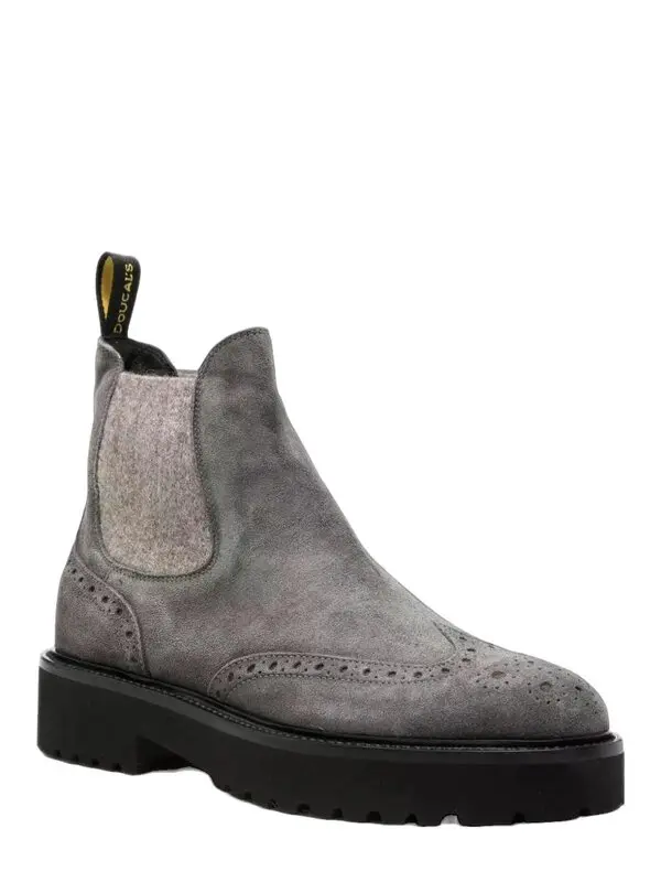 DOUCAL'S Brogue-detail Suede Ankle Boots - Grey