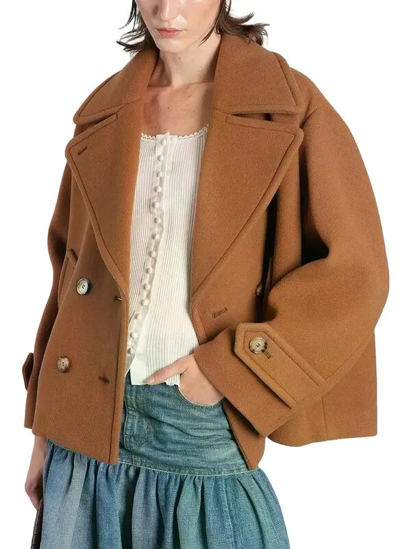 Chloé Oversized Short Coat In Wool - Brown