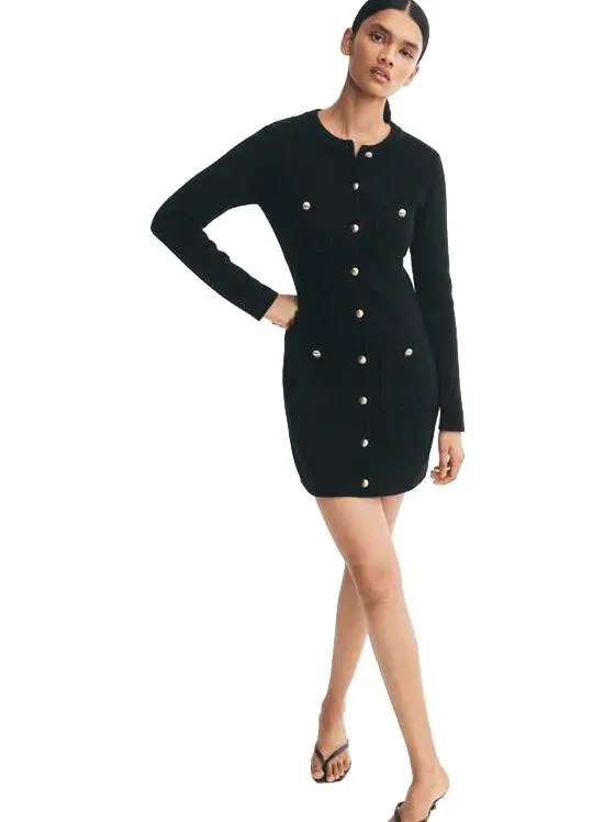 H&M Knit Button-front Dress - Black