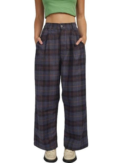 DEGEN Rylie Wide Leg Denim Pant - Plaid