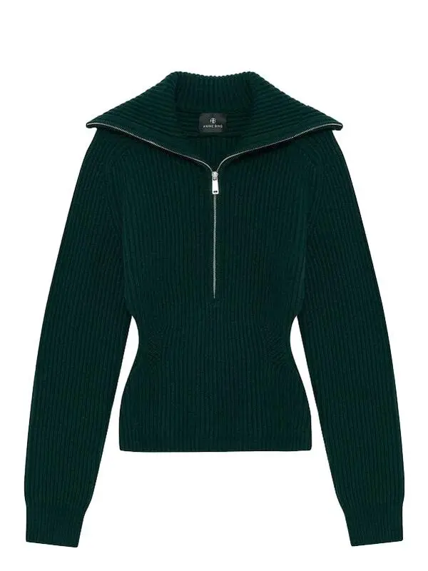 ANINE BING June Trucker Collar Sweater - Deep Emerald