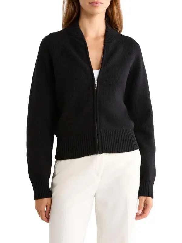 HIGH SPORT Velma Zip Up Cotton & Cashmere Knit Jacket - Black