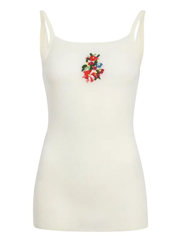Khaite Lida Flower-detailed Cotton-blend Tank Top - Ivory