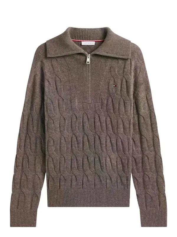 Tommy Hilfiger Cable-knit Quarter-zip Sweater - Brown