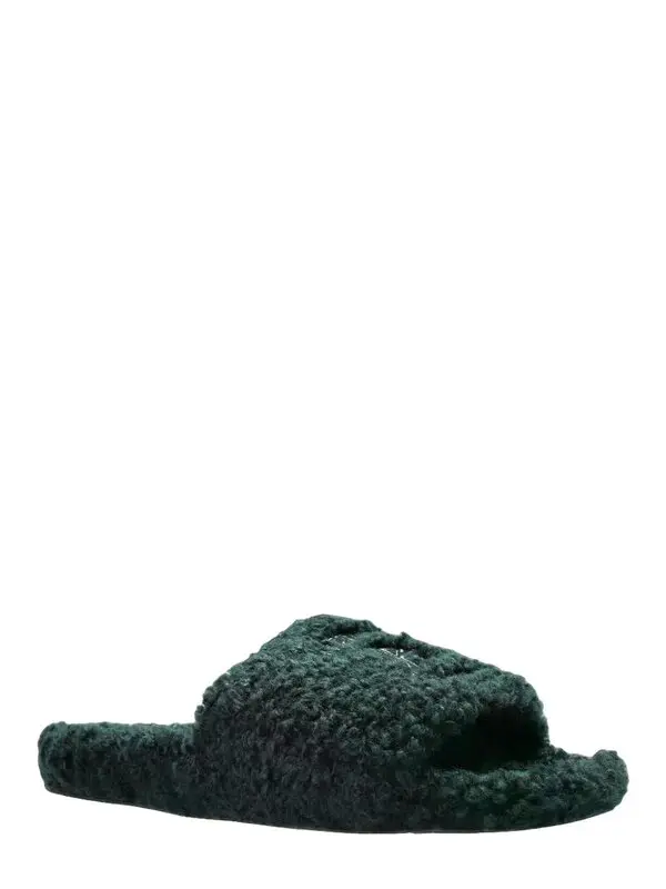 Balenciaga Furry Open Mules In Bottle - Green