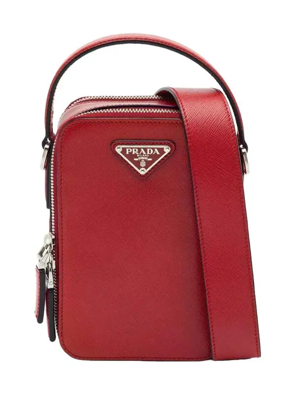 Prada Brique Saffiano Leather Crossbody Bag - Red