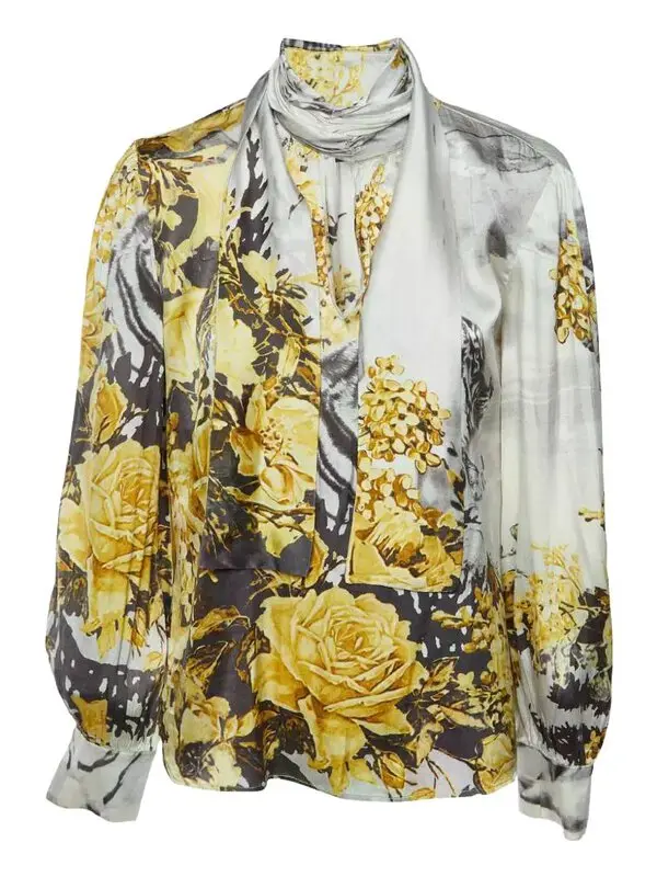Roberto Cavalli Floral-print Silk-satin Blouse - Grey