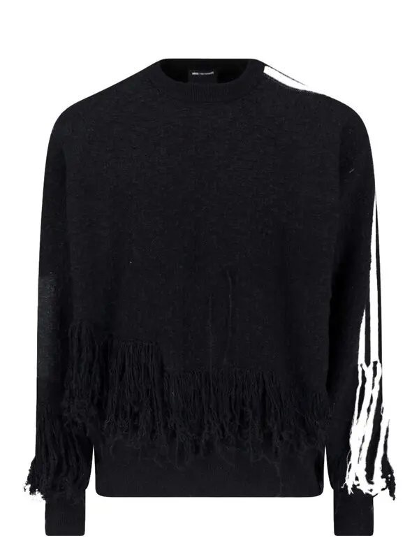 Y3 Fringed Sweater "3 Stripes - Black