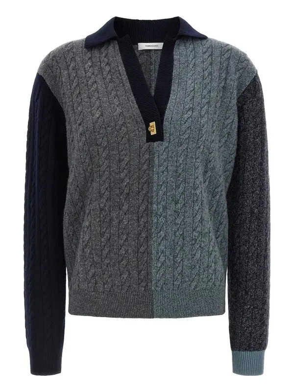 FERRAGAMO Color Block Braid Sweater - Multi