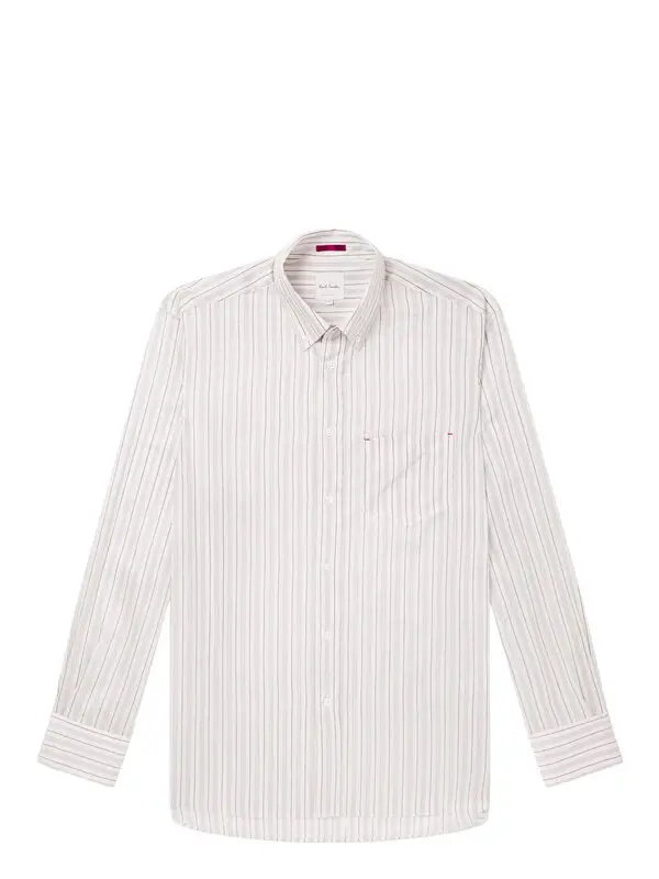 Paul Smith Button-down Collar Striped Lyocell And Silk-blend Twill Shirt - Neutrals