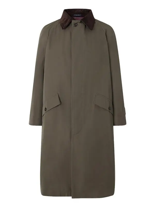 DRAKE'S Corduroy-trimmed Cotton-gabardine Coat - Green