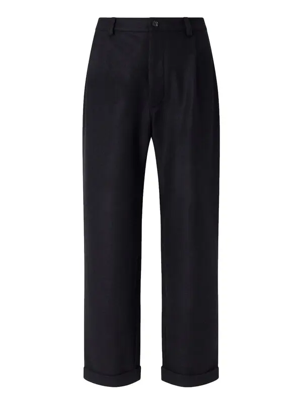 GHIAIA Straight-leg Pleated Wool-flannel Trousers - Black