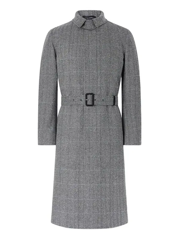 Dunhill Belted Herringbone Wool Trench Coat - Gray