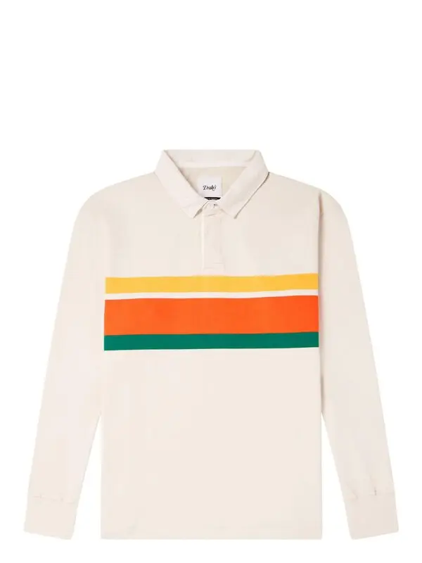 DRAKE'S Striped Cotton-jersey Polo Shirt - Neutrals