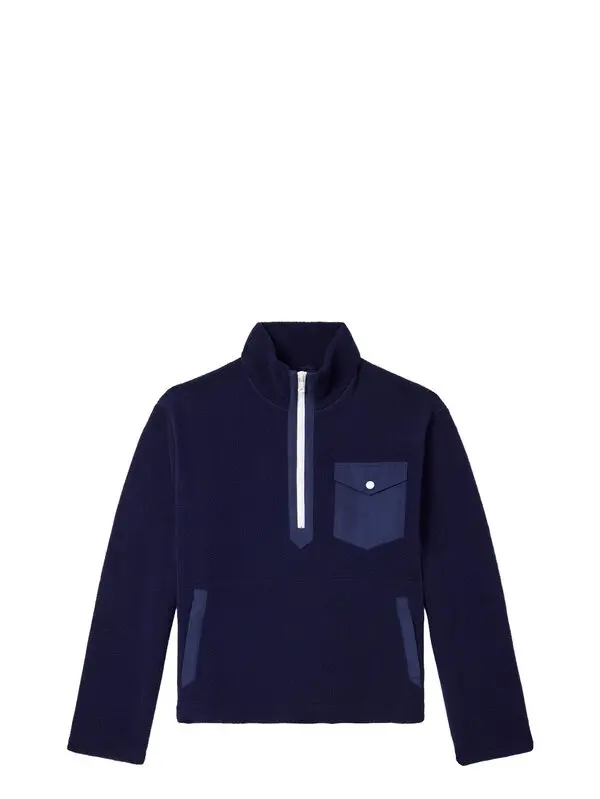 DRAKE'S Shell-trimmed Fleece Half-zip Jacket - Blue