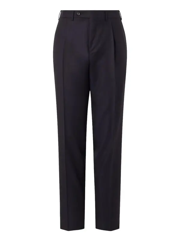 Canali Tapered Pleated Wool-twill Trousers - Blue