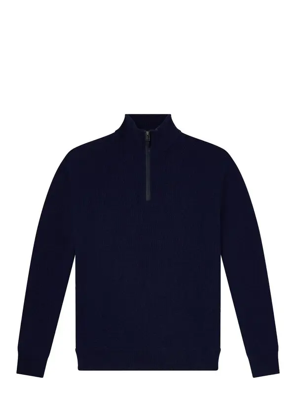 Canali Ribbed Wool And Cashmere-blend Half-zip Sweater - Blue