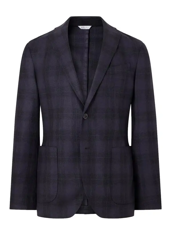 Boglioli Prince Of Wales Wool-blend Flannel Blazer - Blue