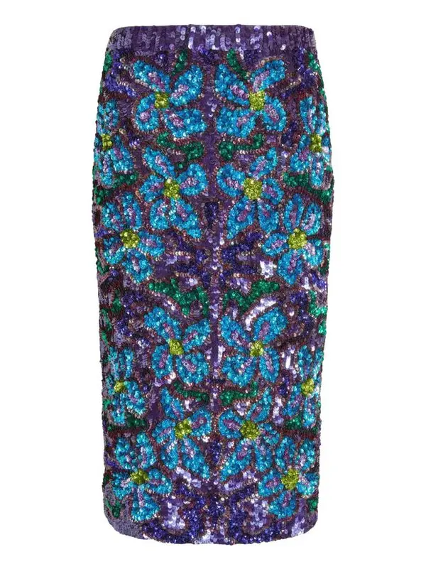 P.a.r.o.s.h Longuette Sequin-embellished Floral-pattern Midi Skirt - Purple
