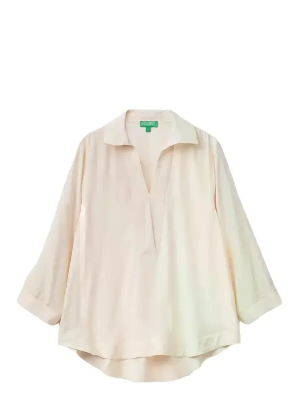BENETTON V-neck Spread-collar Blouse - Neutrals