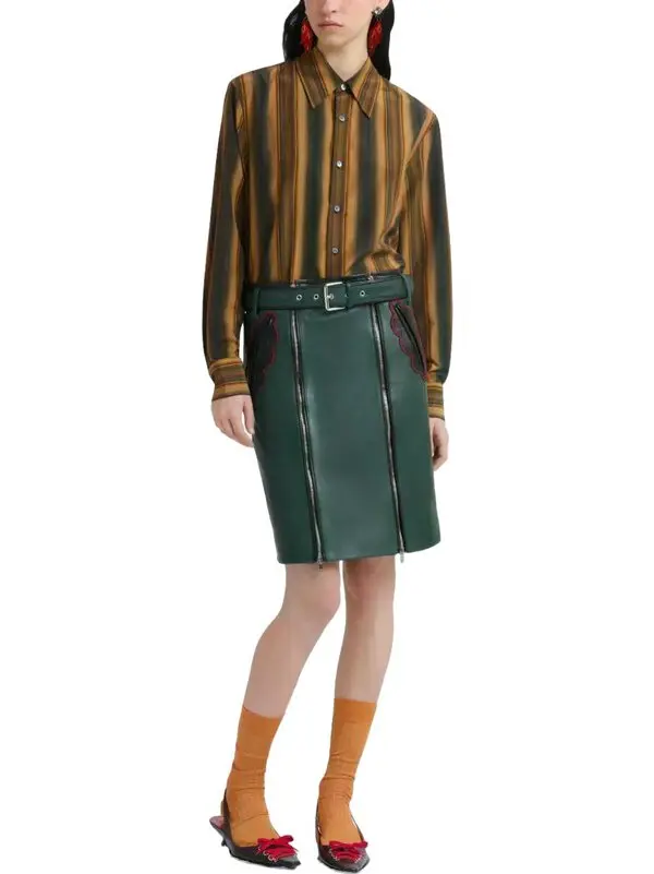Marni Deep Leather Skirt With Leaf Pockets - Green