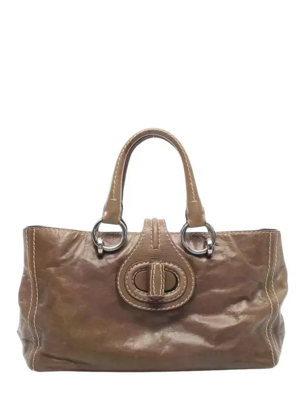 Prada 2000s Contrast-stitch Leather Tote Bag - Brown