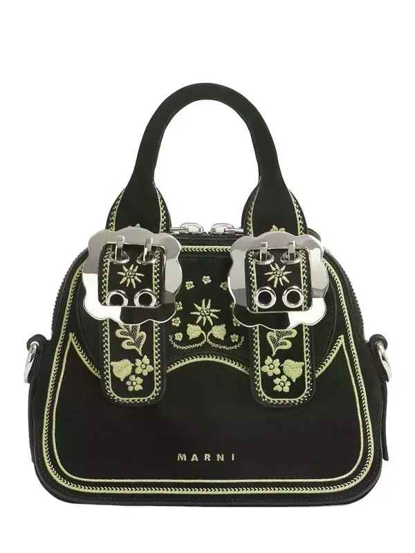 Marni Suede Belte Bag With Embroidery - Black