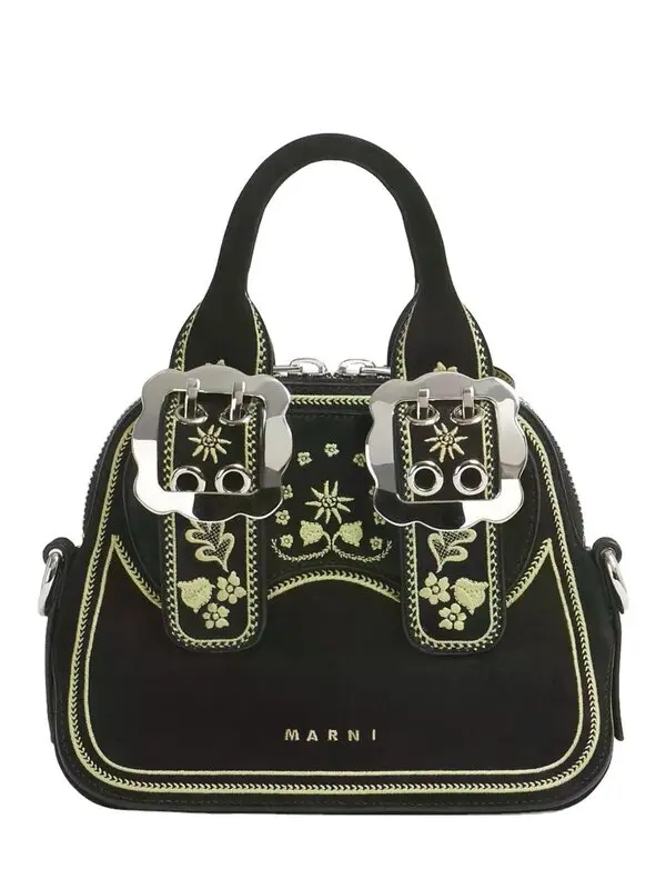 Marni Suede Belte Bag With Embroidery - Black