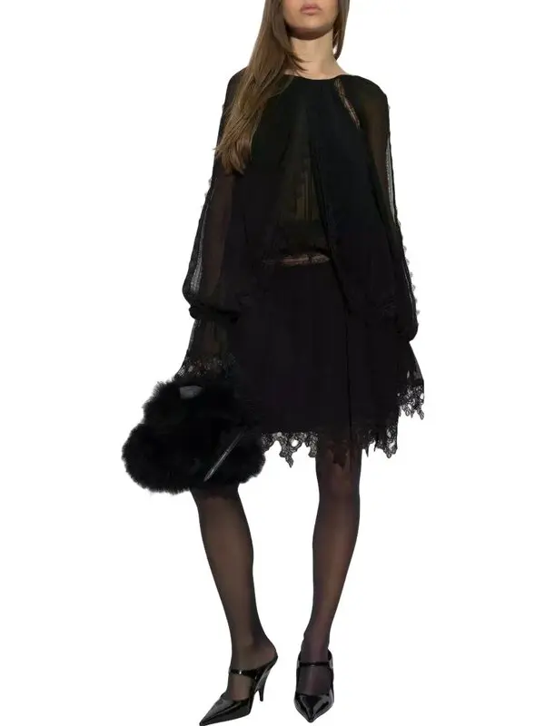 Blumarine Lace-trimmed Layered Mini Dress - Black