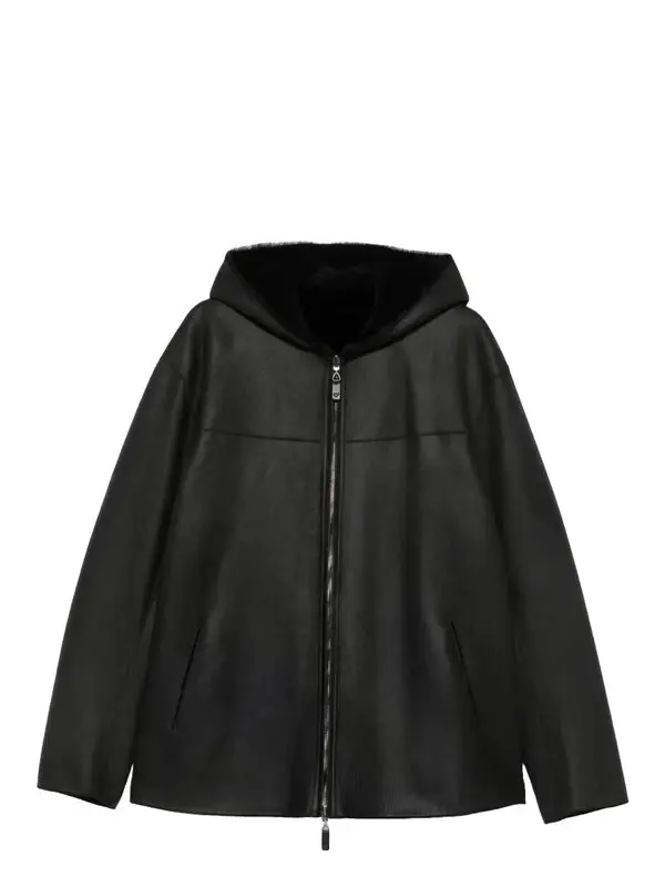 Emporio Armani Hooded Shearling Jacket - Black