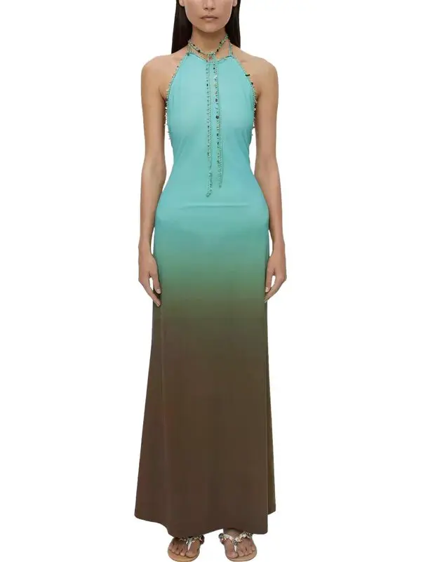 Christopher Esber Quartz-embellished Ombre Long Dress - Blue