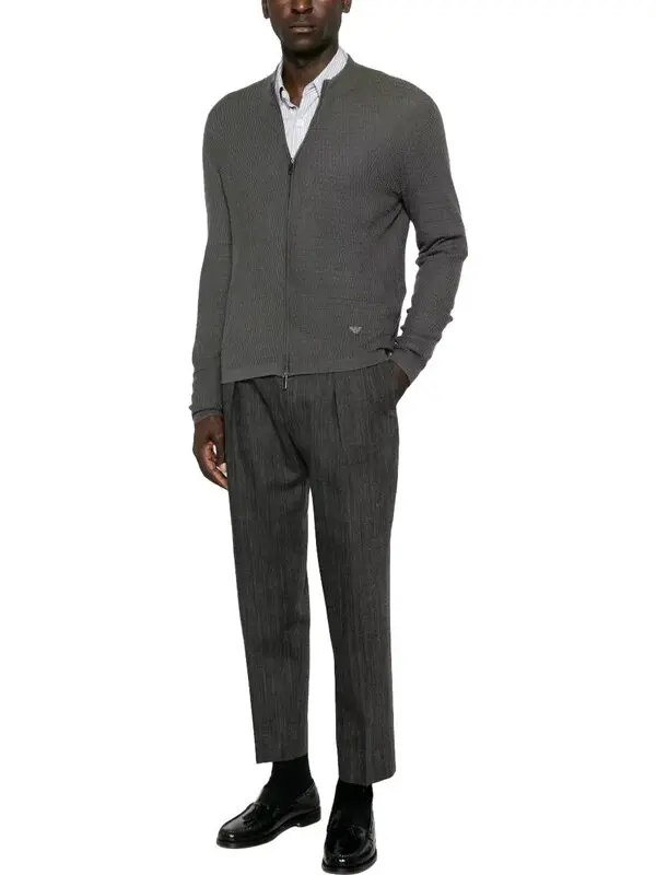 BRIGLIA 1949 Herringbone Pleated Trousers - Grey