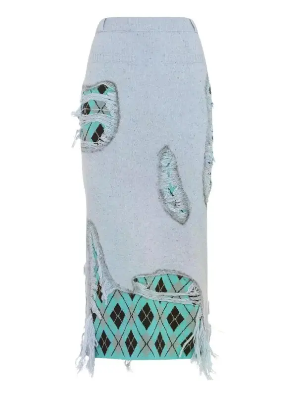 Moschino Argyle-intarsia Distressed-effect Skirt - Blue
