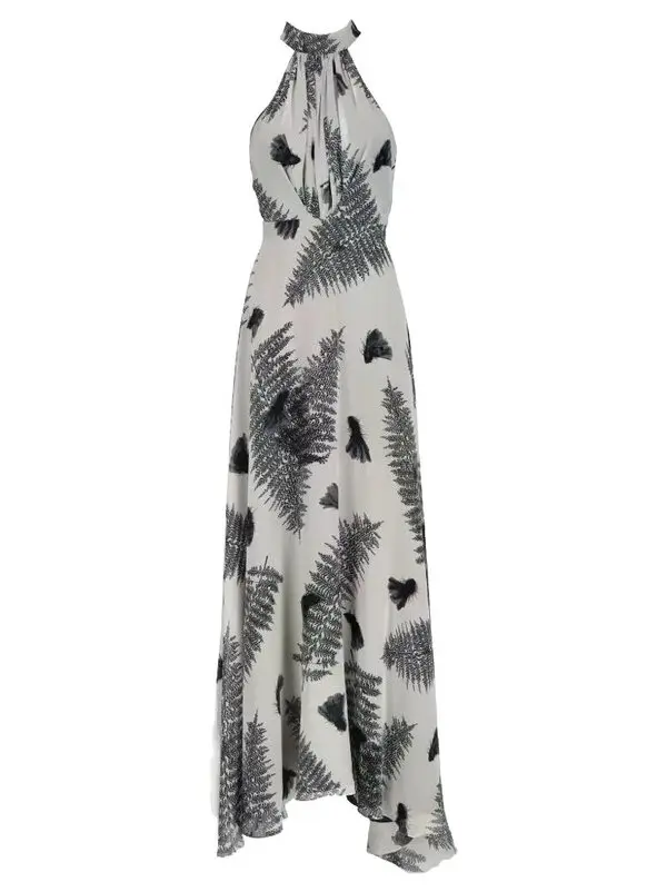 Vintage Leaf-print Halterneck Maxi Dress - Grey