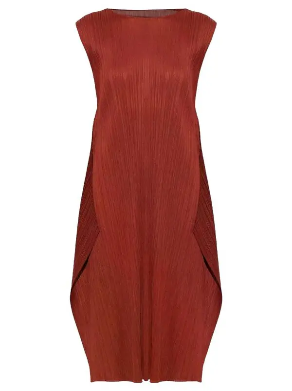Issey Miyake Monthly Colors September Pleated Sleeveless Midi Dress - Brown