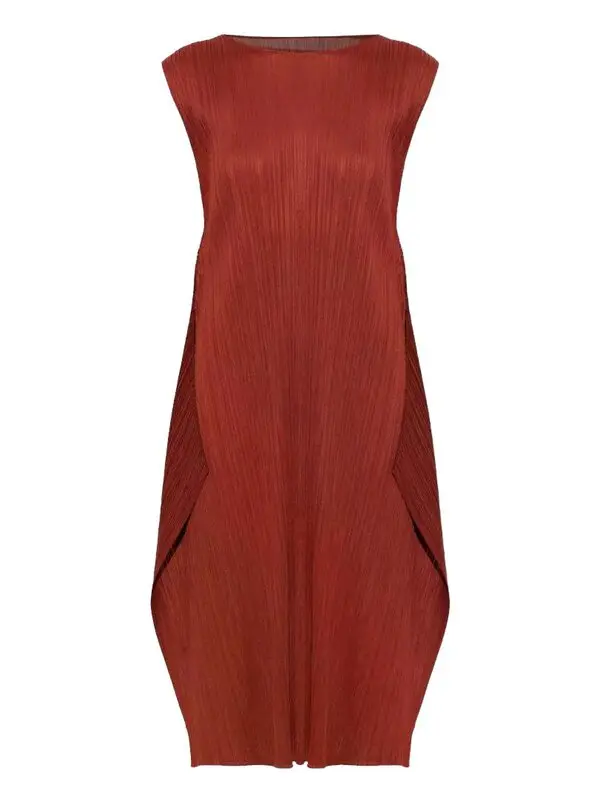 Issey Miyake Monthly Colors September Pleated Sleeveless Midi Dress - Brown