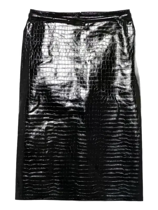 TOM FORD Crocodile-effect Belted Midi Skirt - Black
