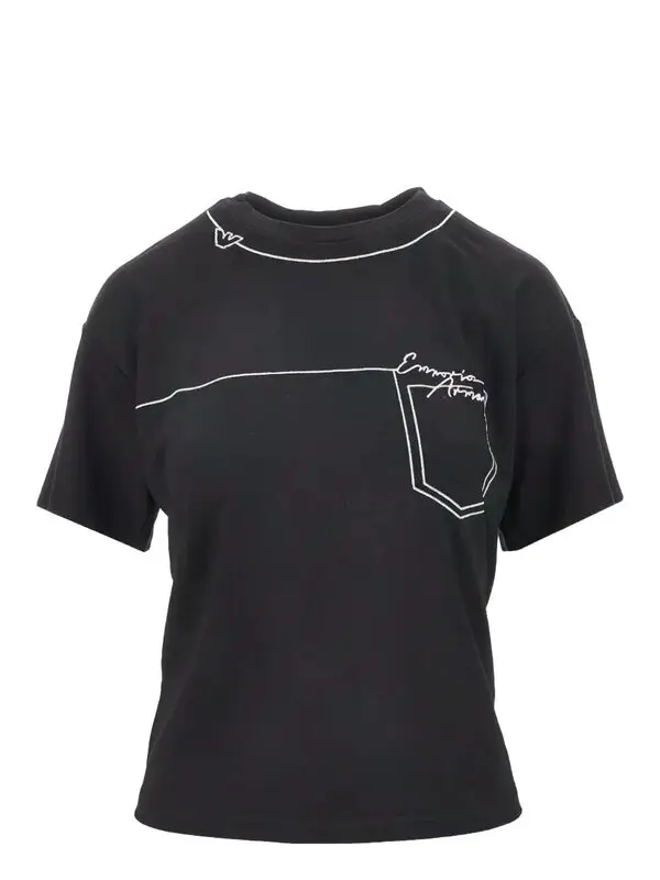 Emporio Armani T-shirt In Stretch Viscose With A Pocket Outline - Black