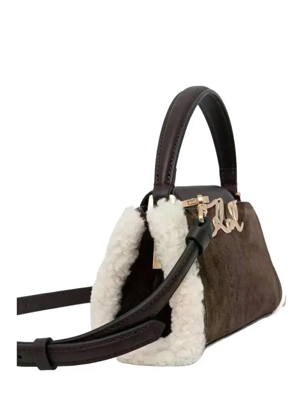 Karl Lagerfeld Shearling-trim Suede Shoulder Bag - Brown