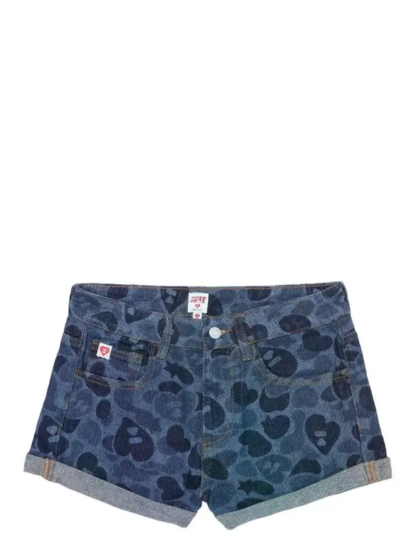 AAPE BY *A BATHING APE Heart-camo Denim Shorts - Blue
