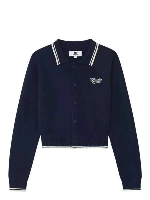 CHOCOOLATE Logo-embroidered Tipped Cardigan - Blue