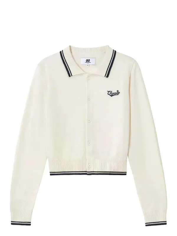 CHOCOOLATE Logo-patch Tipped Cardigan - Neutrals