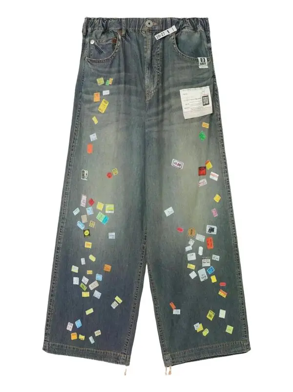 Mihara Yasuhiro Price Tag Sticker-printed Wide Denim Pants - Blue