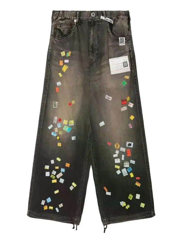 Mihara Yasuhiro Price Tag Sticker-printed Wide Denim Pants - Black
