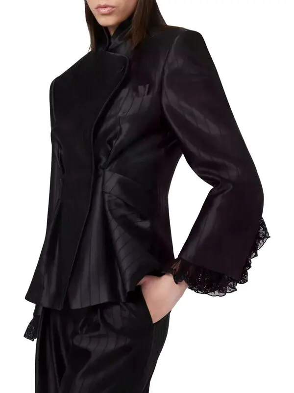 Giuseppe Di Morabito Pinstriped Lace-trim Jacket - Black