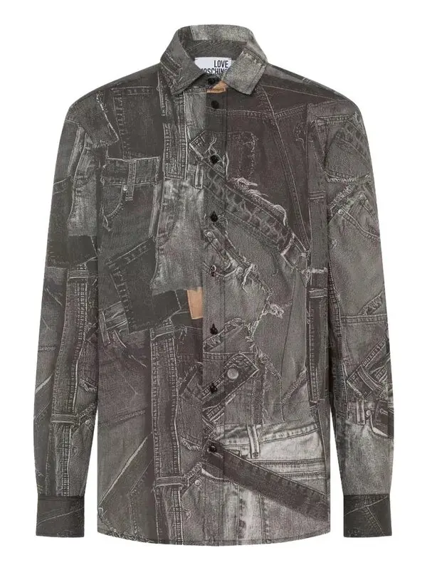 Moschino Trompe-l'oeil Denim-print Shirt - Grey