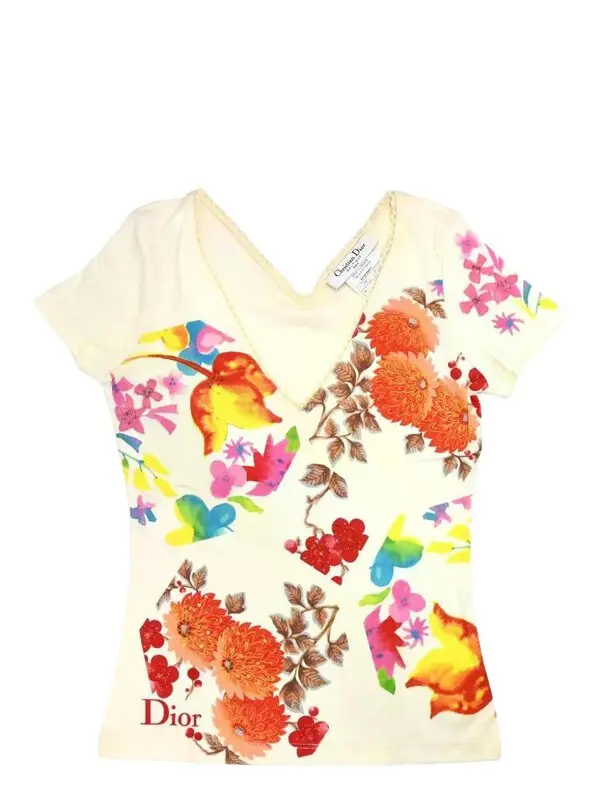 Dior Floral-print Sequin-embellished T-shirt - Neutrals
