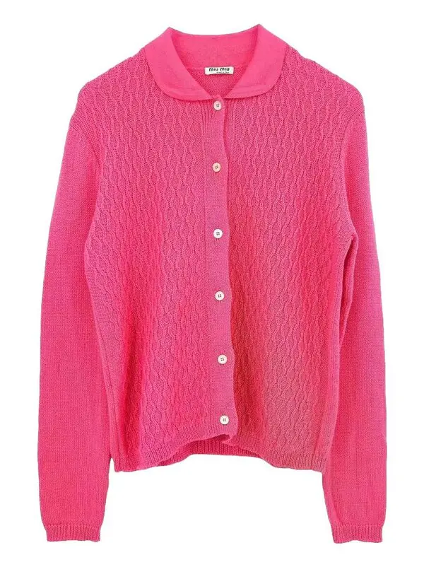Miu Miu 2019 Cable-knit Peter Pan Collar Cardigan - Pink